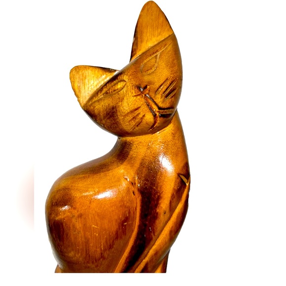 Accents | Vintage Hand Carved Wood Cat Siamese Polished Sculpture Kitty ...